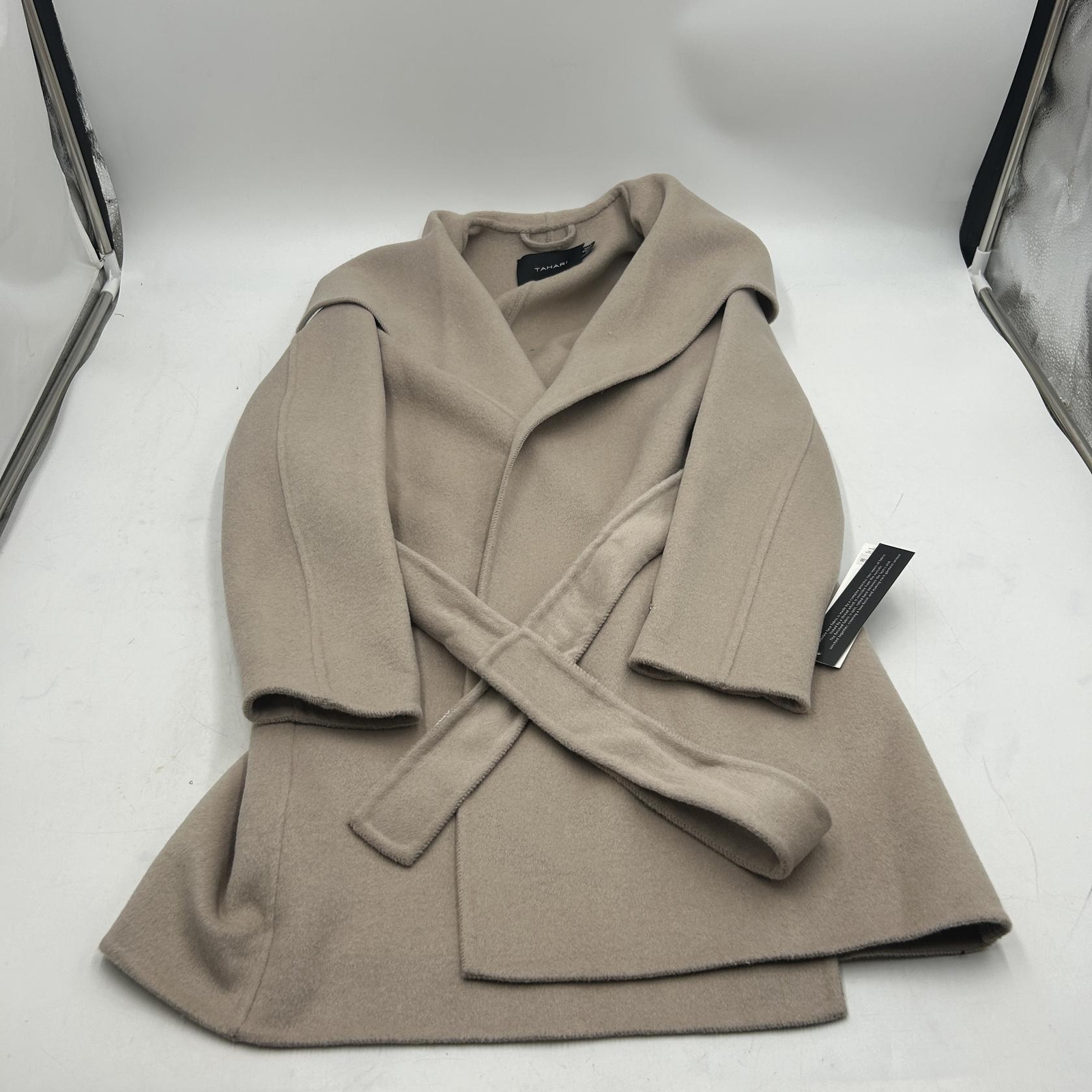 TAHARI Women's Ella Lightweight Double Face Wool Wrap Coat with Belt, S, Almond | eBay