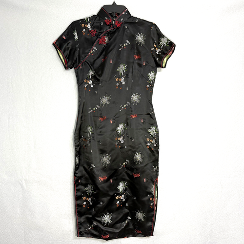 Vintage Traditional Chinese Qipao Size 36 Black Silk Lined Side Slits ...