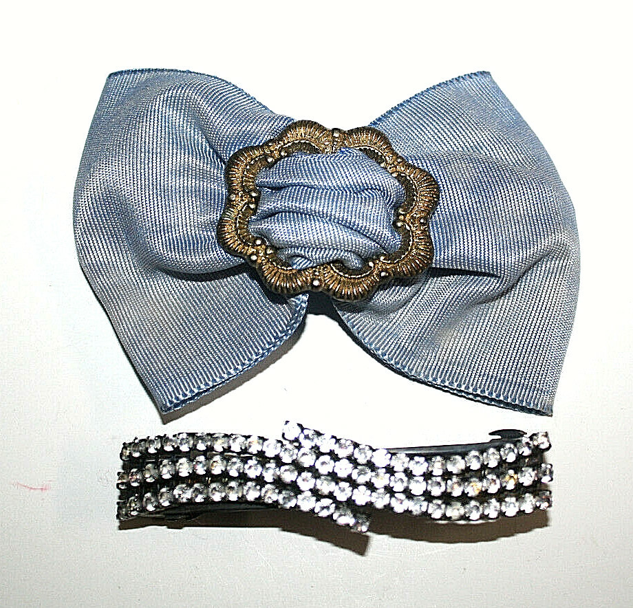 Set of 2 Vintage 80s Hair Clips 1 Blue Grosgrain Bow and 1 Clear ...