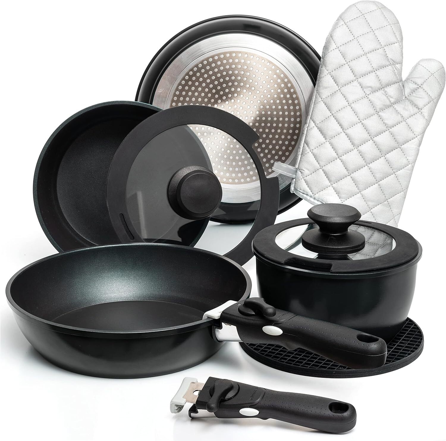 Moss & Stone Pots And Pans Set Nonstick, Removable Handle Cookware Set ...