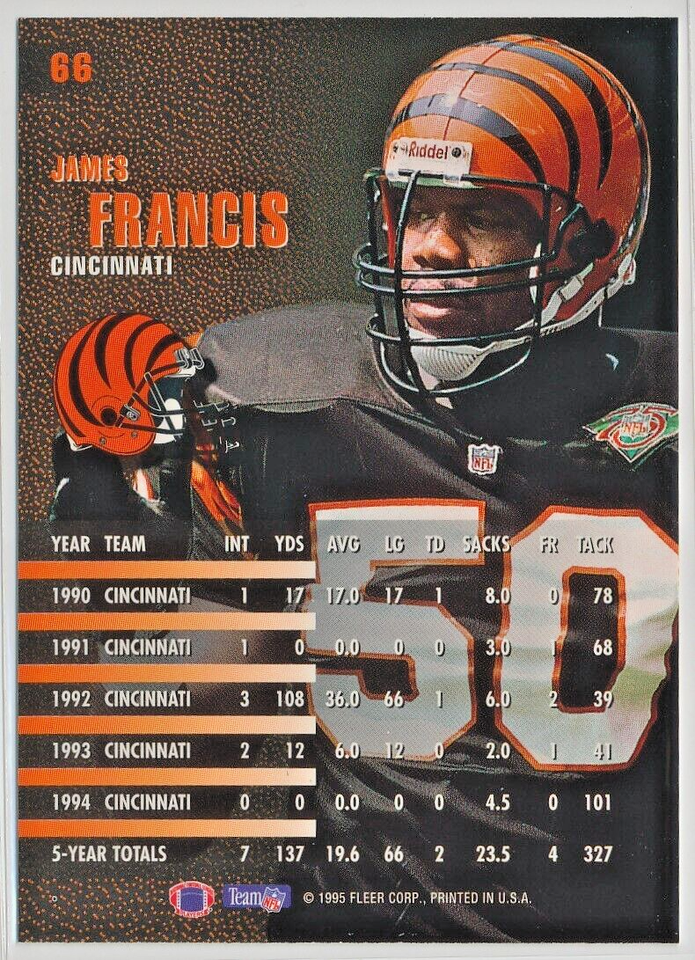 1995 Fleer Football - James Francis - Cincinnati Bengals - Base - #68 ...