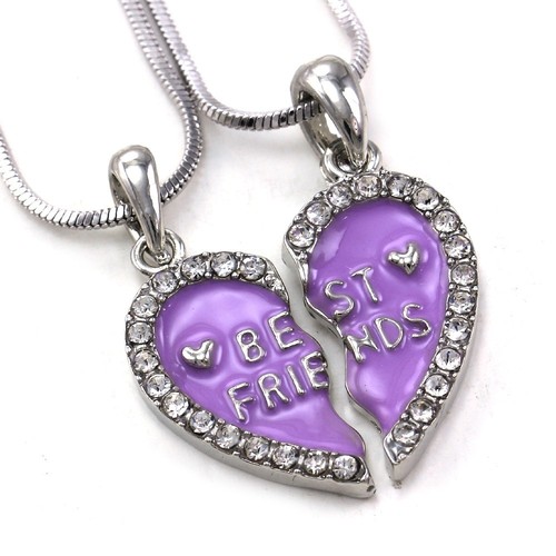 Best Friends Forever BFF Lavender Purple Heart Pendant Necklace Clear ...