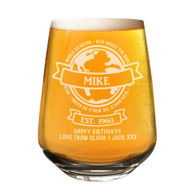 Personalised Craft Beer Tumbler Glass The World Go Round Message 2/3 ...
