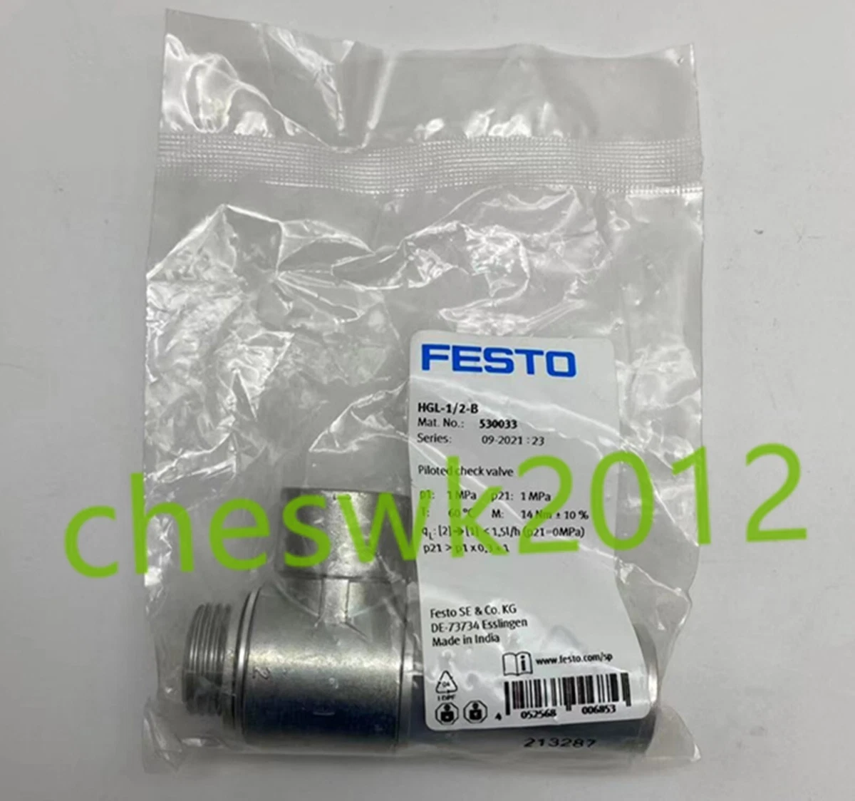FESTO HGL-1/4 PILOT Operated Check Valve 1/4 In 12939 , 59% OFF