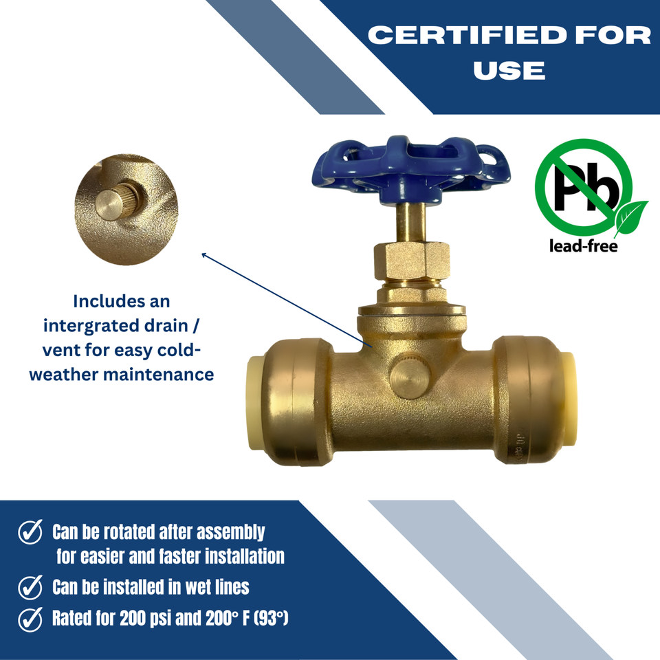 10 Pack XFITTING 3/4" Push Fit Gate Valve with Drain and Vent, 2-5-2=10 ...