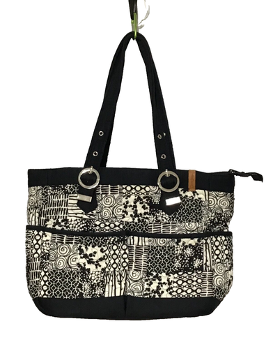 Donnna Sharp Shoulder Purse Bag Black White Quilted Patchwork Double Straps | eBay