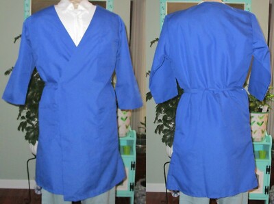Wraparound Smock Gown 3 Pocket 3/4 Sleeve Medical Butcher 37" Length Sz ...