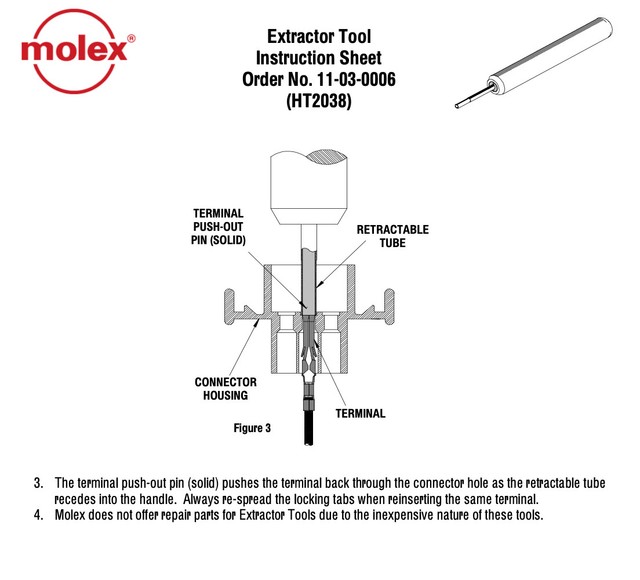 Molex Ht2038 11-03-0006 Extraction Tool 2.36mm Pin & Socket Contacts ...