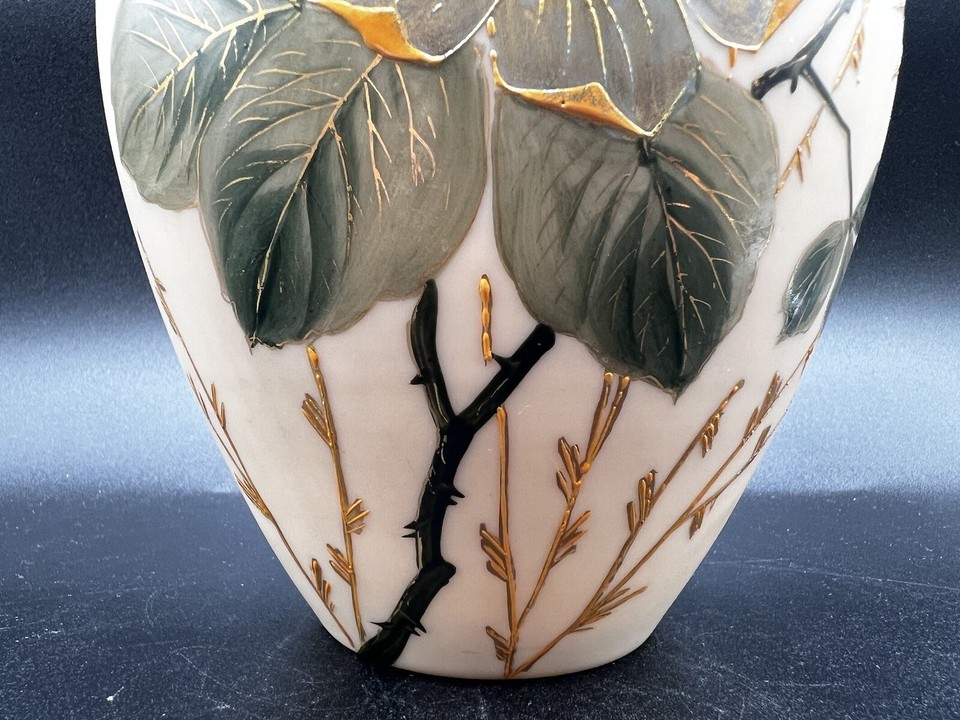 Large American Durand Kimball Glass Vase 12” Tall Fireglow W/Blue Poppy ...