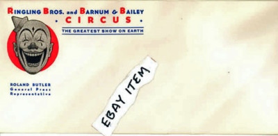 Colorful RINGLING BROS BARNUM BAILEY ADVERTISING POSTAL ENVELOPE clown ...