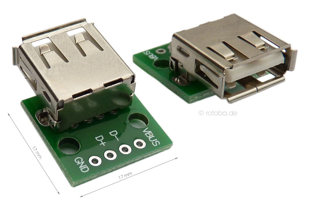 USB-2 Buchse mit Platine, Löt-Kontakte, Leiterplatte Lötbuchse PCB # ...