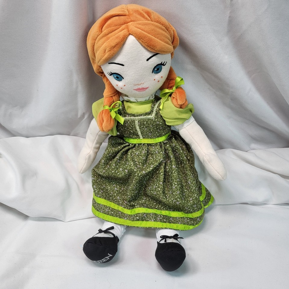 Disney Frozen Princess Anna Rag Doll Stuffed Plush 16" Red Hair Green ...