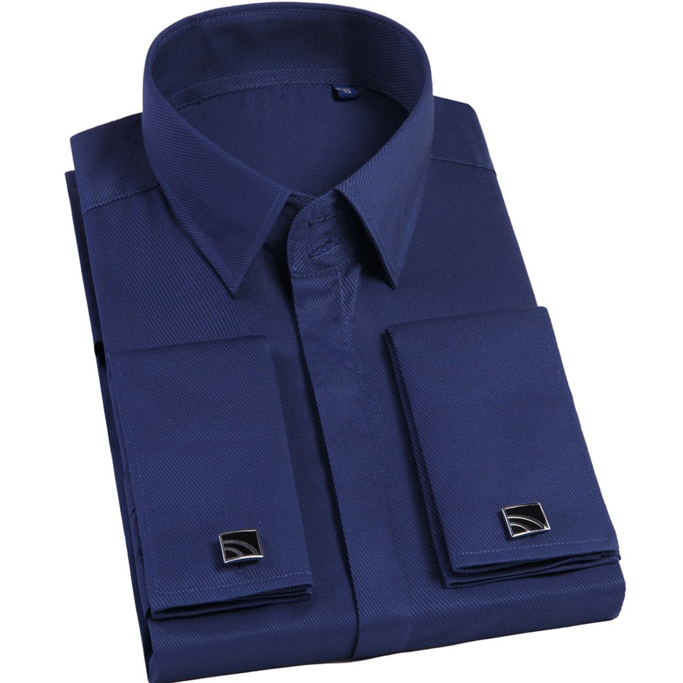 Mens Long Sleeve Shirts French Cuff Formal Business Dress With ...