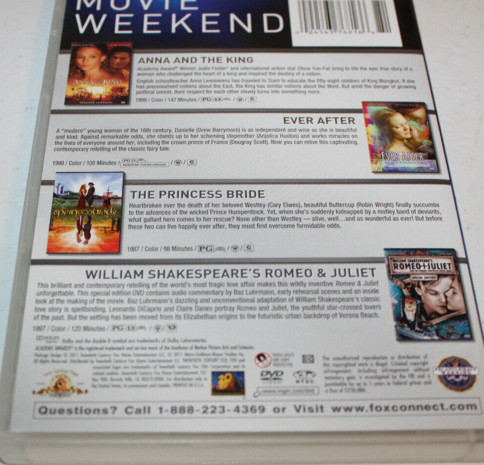 Movie Weekend (DVD 4 Discs) Anna & The King, Ever After, Princess Bride ...