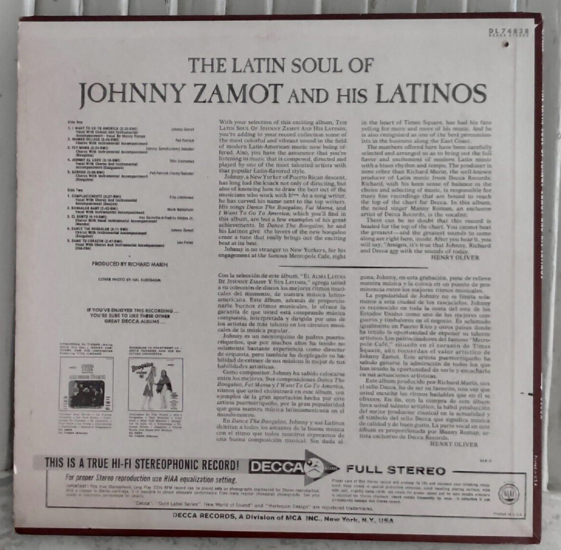 The Latin Soul of Johnny Zamot & His Latinos Orig Decca Stereo LP | eBay