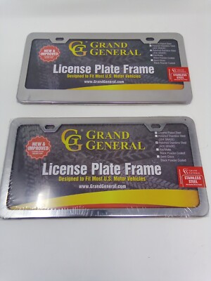 2 x Grand General License Plate Frame with 2 Holes Stainless Steel ...