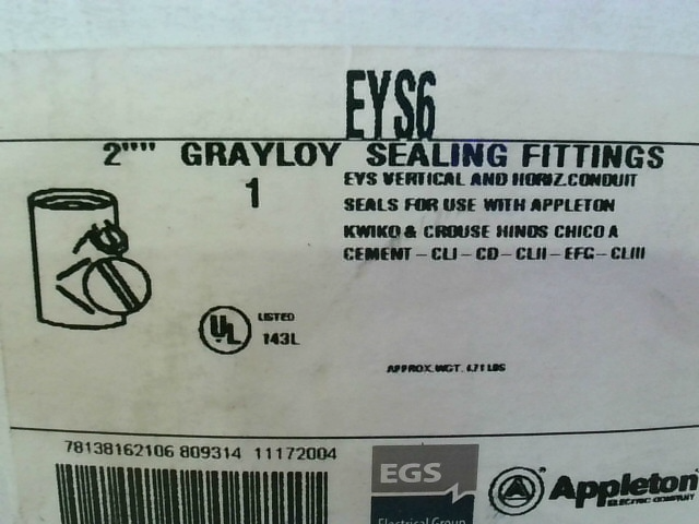 Appleton Electric EYS6 EYS Sealing Fitting 25 Fill Grayloy 2 for sale ...