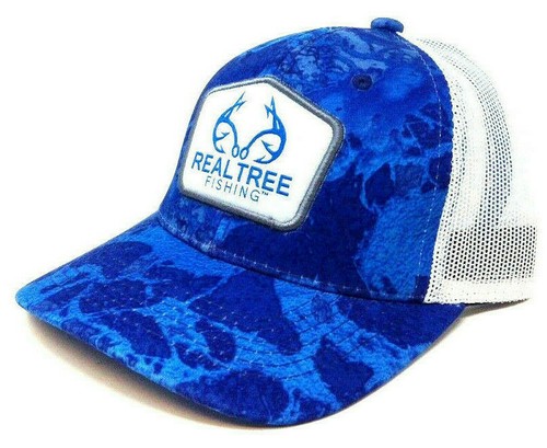 BLUE REALTREE FISHING HOOK ANTLER LOGO CURVED BILL MESH TRUCKER ...