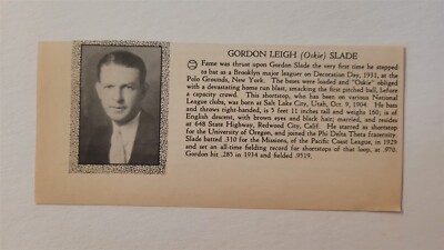 Gordon Slade Reds 1935 Baseball Player Panel | eBay