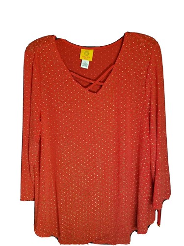 Sz PL NWT Ruby Rd. Sweater Red 3/4 sleeve ladies stretch top gold ...