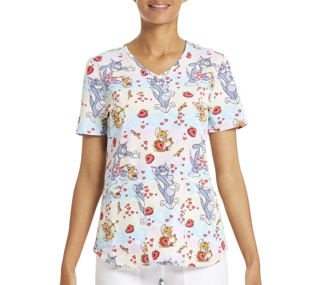 Cartoon Scrub Tops Women