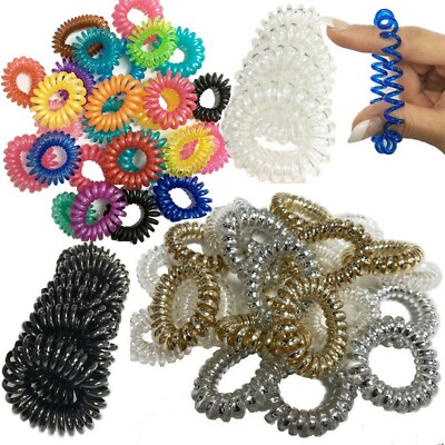 10 Hair Bobbles Spiral Coil Elastic Tie Wired Bands Stretchy Plastic ...