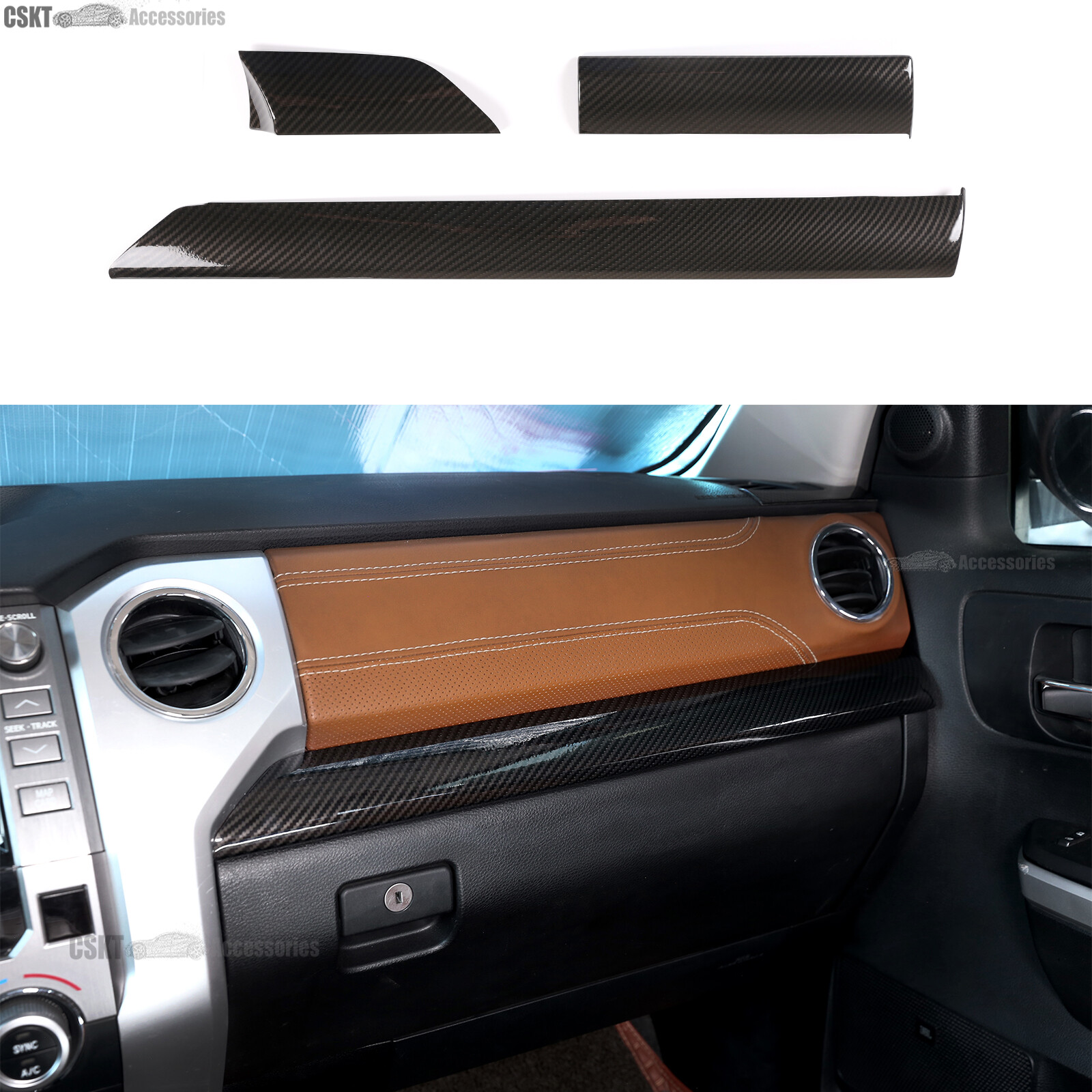ABS Carbon Fiber Interior Dash Panel Trim Cover Strip Set Fits Tundra ...