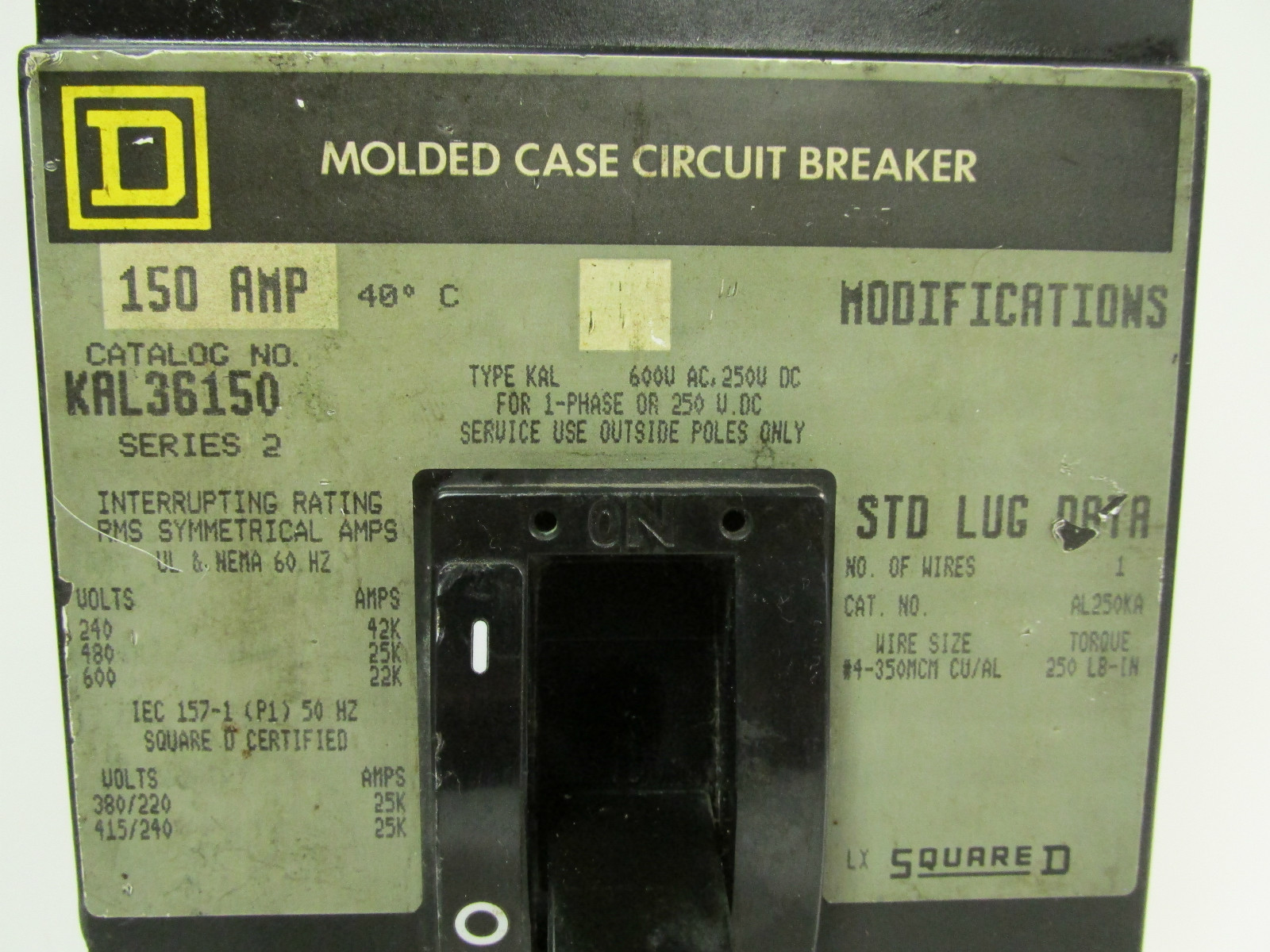 * SQUARE D KAL36150 BREAKER 150 AMP 3 POLE WB-34A | eBay