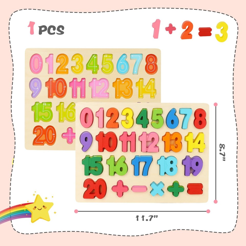 Wooden Number Puzzles for Kids, Number Shape Puzzle with Puzzle Board ...