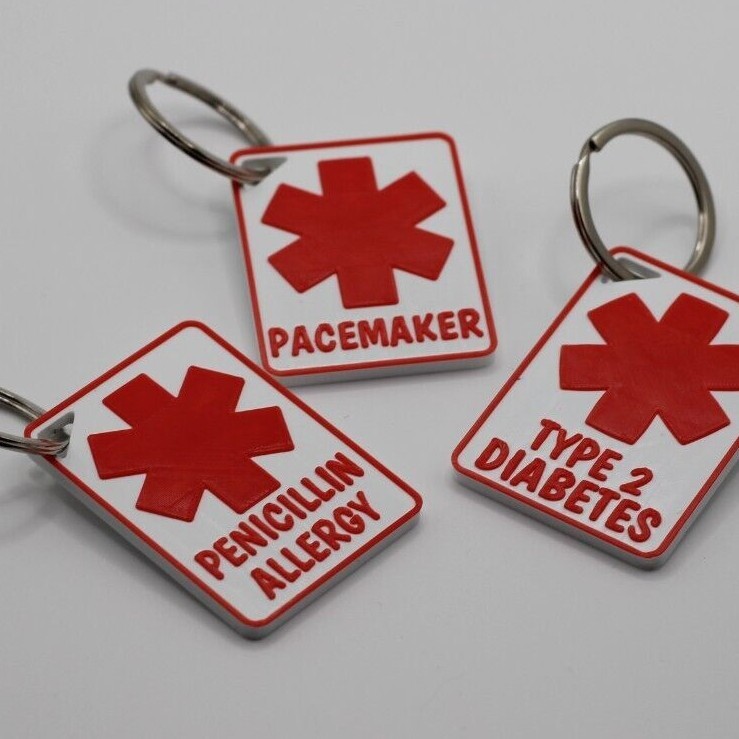 Medical Alert Emergency Warning ID Keyring Customisable SPLIT RING ...