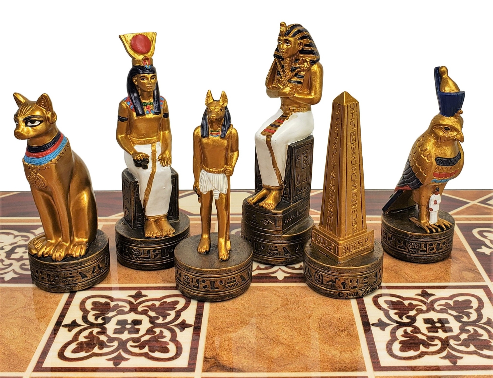 Egyptian Anubis Anubis Buff & Gold Chess Men Set With 17" Burlwood ...