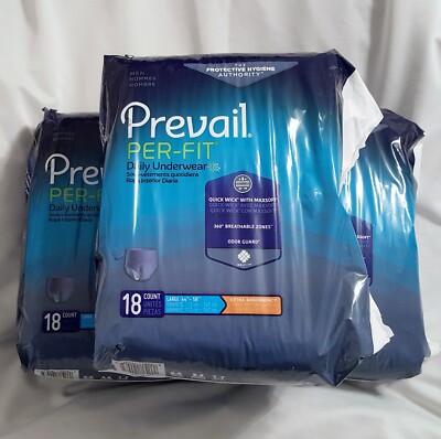 (36) PREVAIL Per-Fit Protective Underwear Men Large 44-58 - 2 18 Packs ...