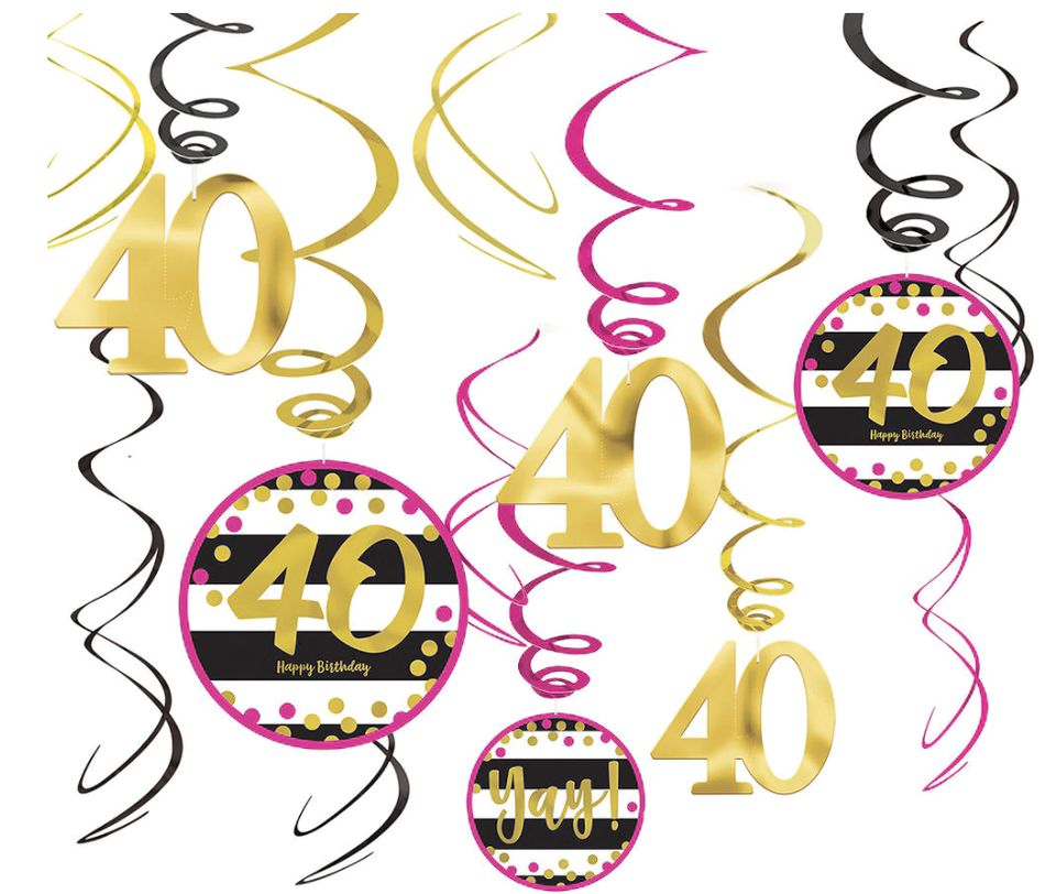 Pink & Gold Milestone 40th Birthday Hanging Swirl Decorations ...