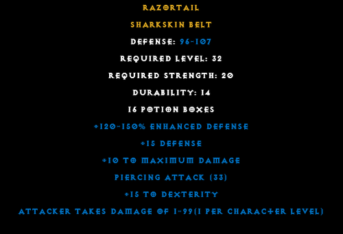 💥Razortail Belt Klingenschweif Gürtel Diablo 2 Resurrected D2R PC💥 | eBay