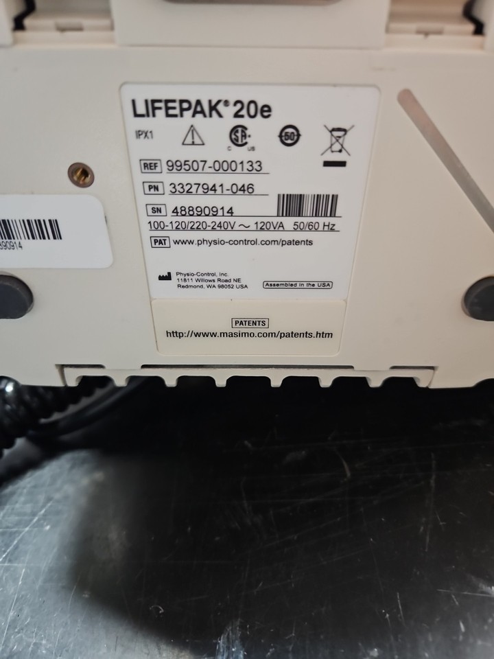 2020 Physio Control LifePak 20e AED Pacing Hard Paddle Patient Monitor ...