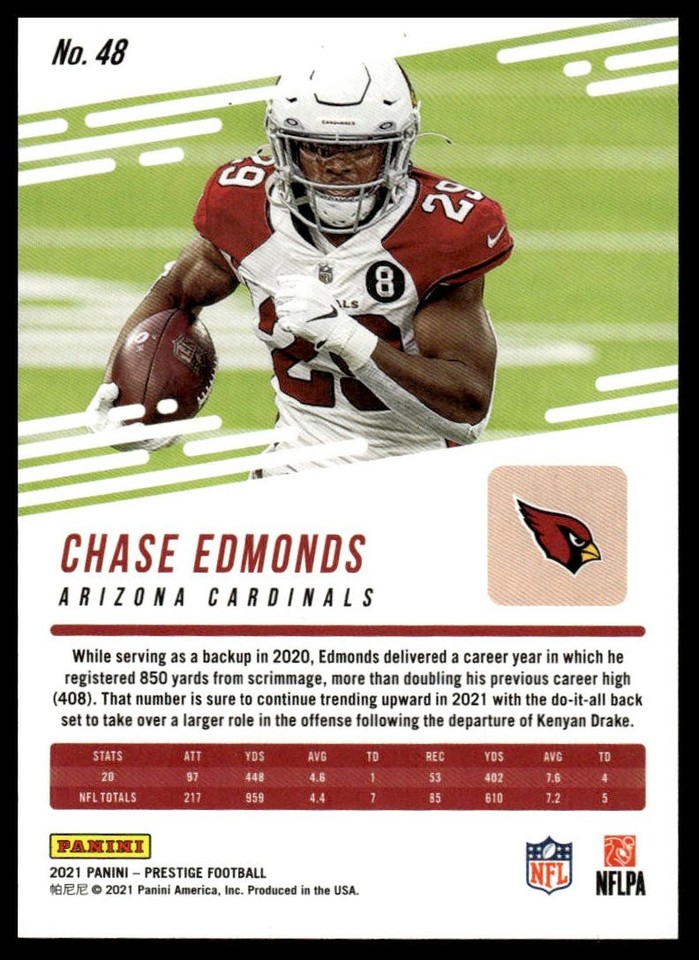 2021 Panini Prestige #48 Chase Edmonds Xtra Points Blue #/249 | eBay