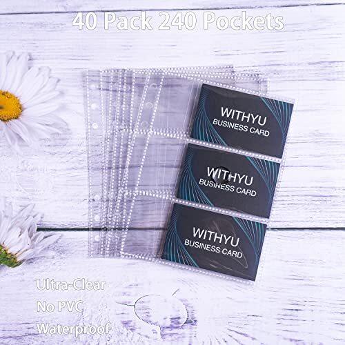 A5 Binder 6 Ring Business Card Sleeves with Memo Slot 40 Pack 240 ...