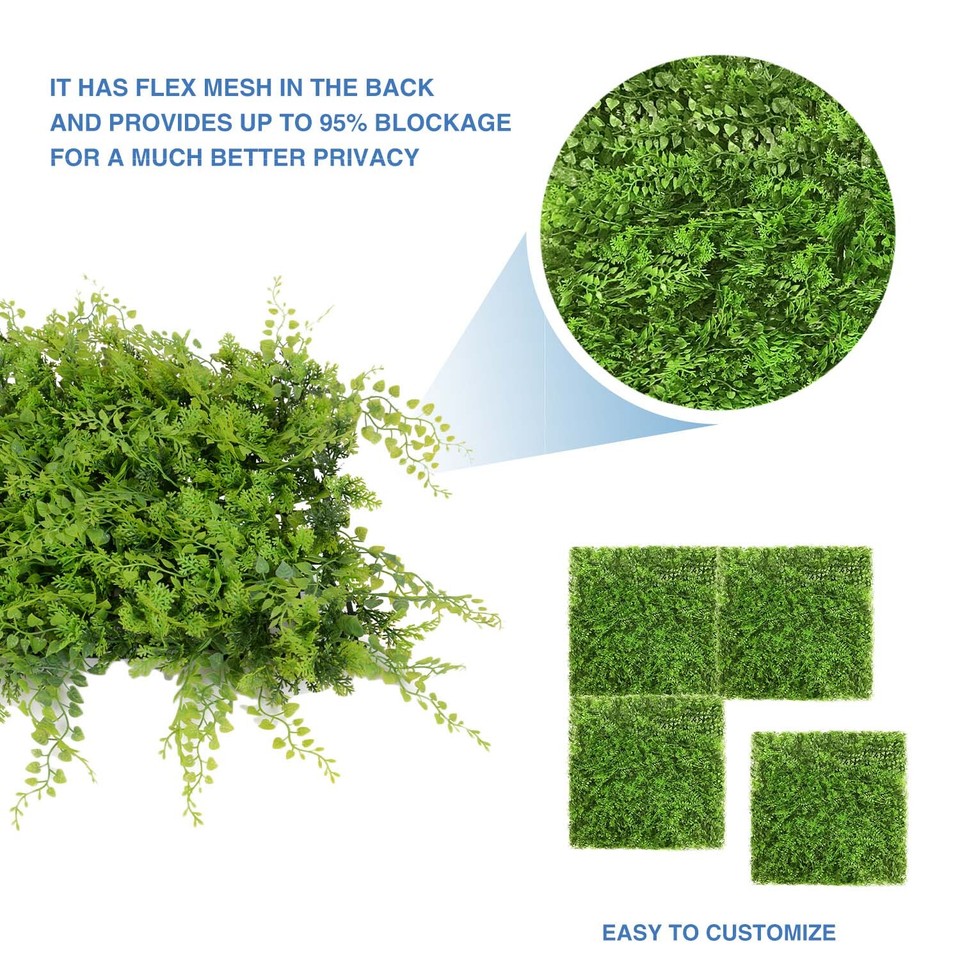 20"x20" Artificial Faux Fern Leaf Mat Privacy Fence Screen Decor Panel ...