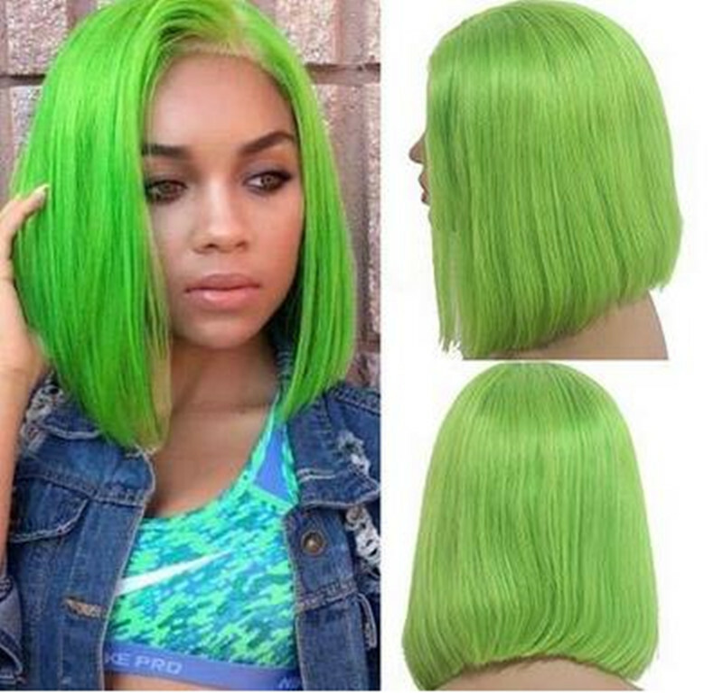 Lime Green Short Bob Cut Lace Front Synthetic Wig Heat Safe Party ...