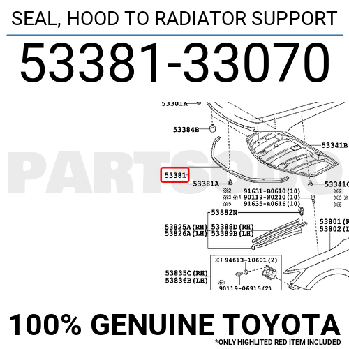 5338133070 Genuine Toyota SEAL, HOOD TO RADIATOR SUPPORT 53381-33070 | eBay