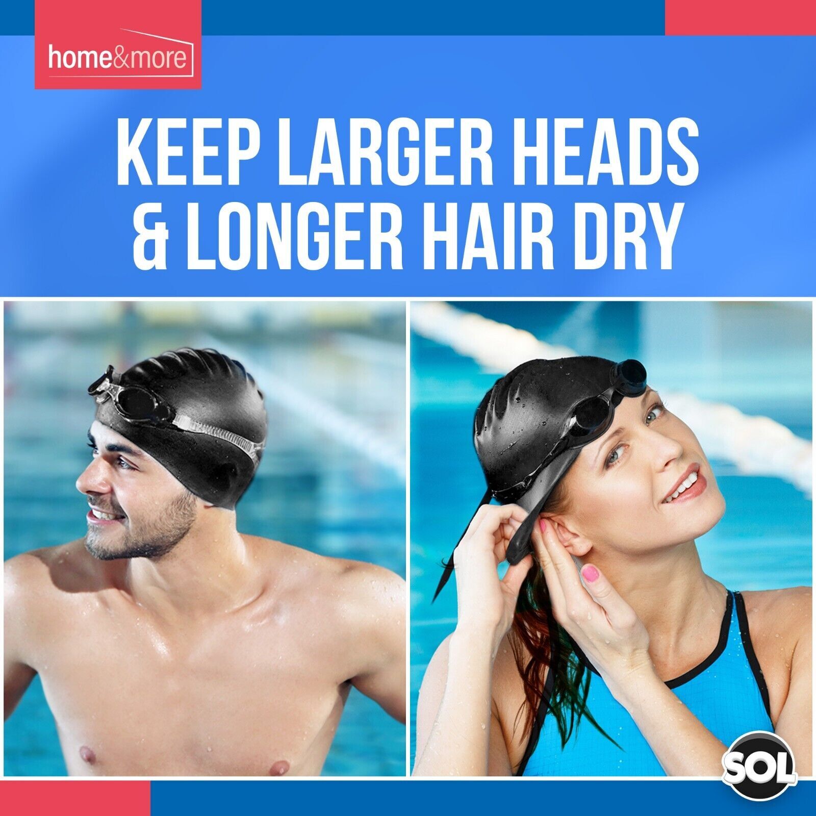 Black Swimming Cap Adult | Ladies Womens Mens Pool Swim Hat Waterproof ...