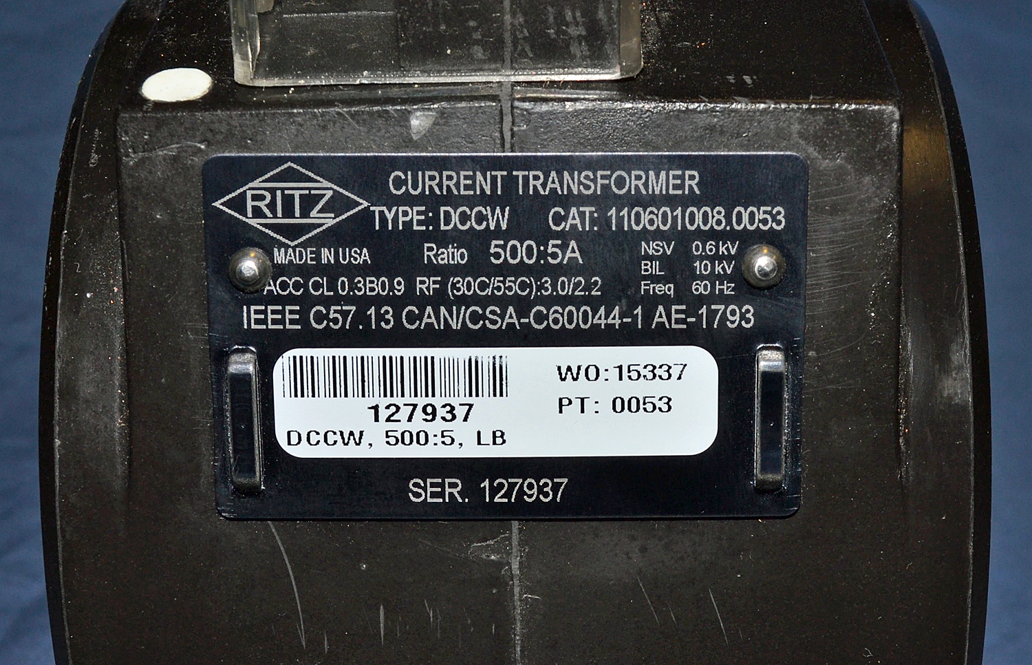 Ritz Current Transformer DCCW Ratio 500 5a Cat #110601008.0053 for sale ...