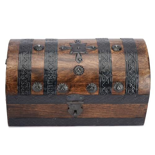 Handcrafted Wooden Pirate Treasure Chest - Vintage Keepsake & 4-Shell ...