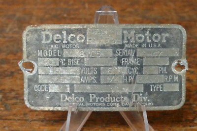 Vintage Delco Motor Products Division Metal ID Tag Emblem Badge ...