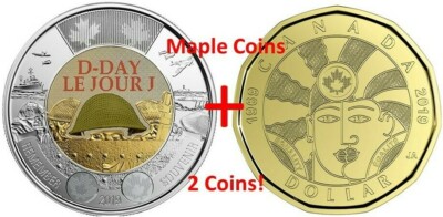 2019 $2 D-Day COLOR Toonie + 2019 $1 EQUALITY Loonie Canada Coin BU ...
