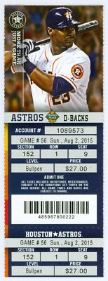 2015 Astros vs Diamondbacks Ticket::Evan Gattis HR/Collin McHugh win | eBay