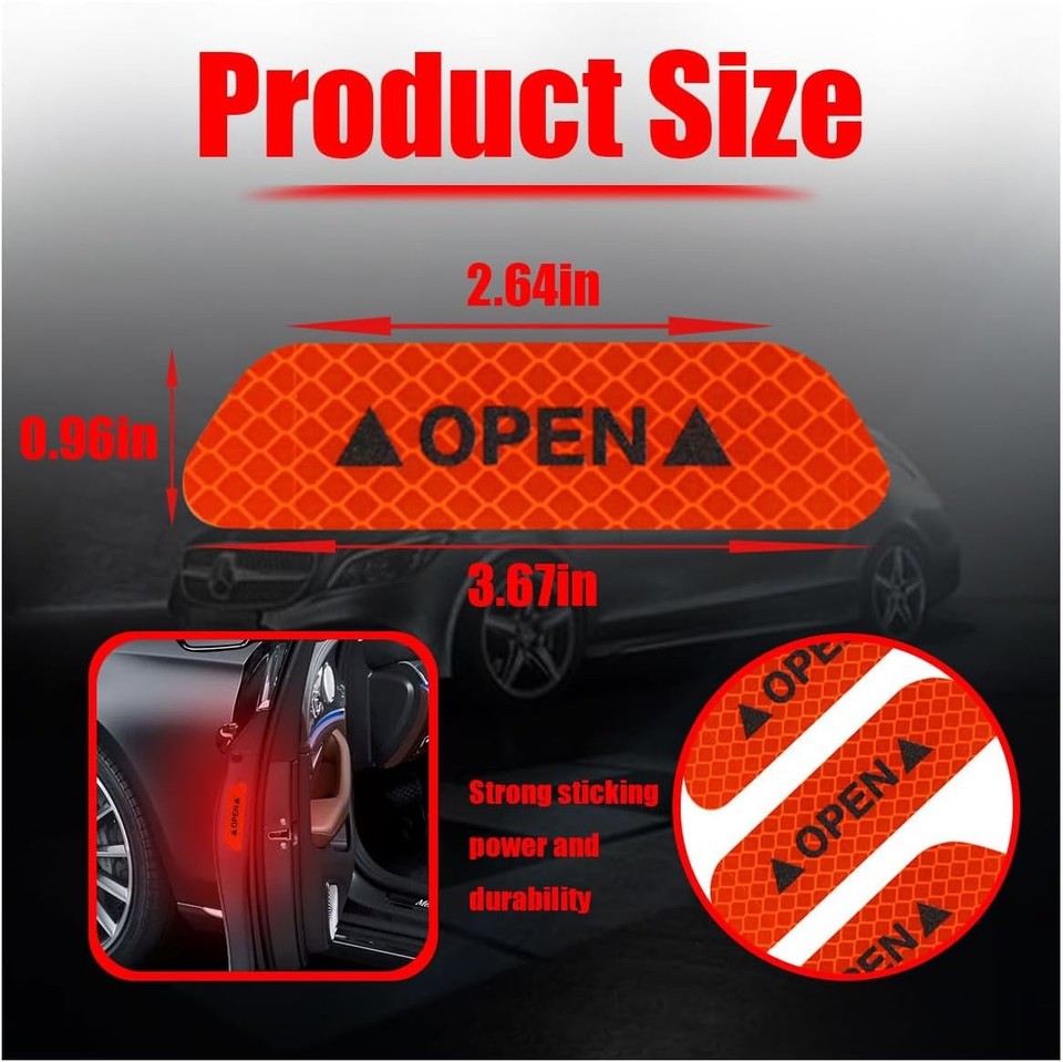 4PCS Car Door Open Warning Reflective Stickers, Night Visibility Anti ...