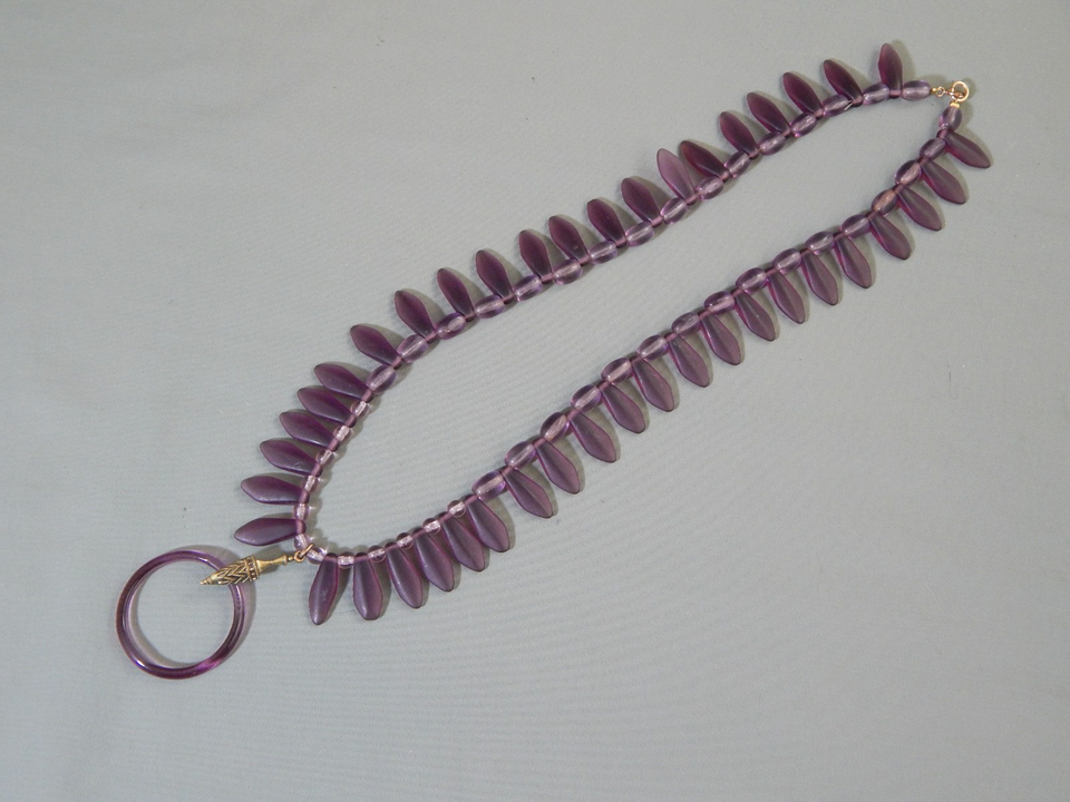 Vintage Art Deco Czech Purple Satin Glass Dagger Bead Collar Pendant ...