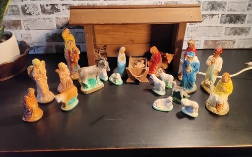 Vintage Chalkware Nativity Set, 21 Figures, Including Baby Jesus ...