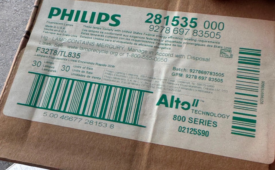 30 Pack, Philips 281535, 48" F32T8/TL835 ALTO II Fluorescent Lamp Tube ...